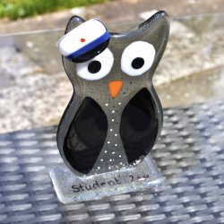 Sort ugle med HTX hue - Unikt Glaskunst - Butique CharChri