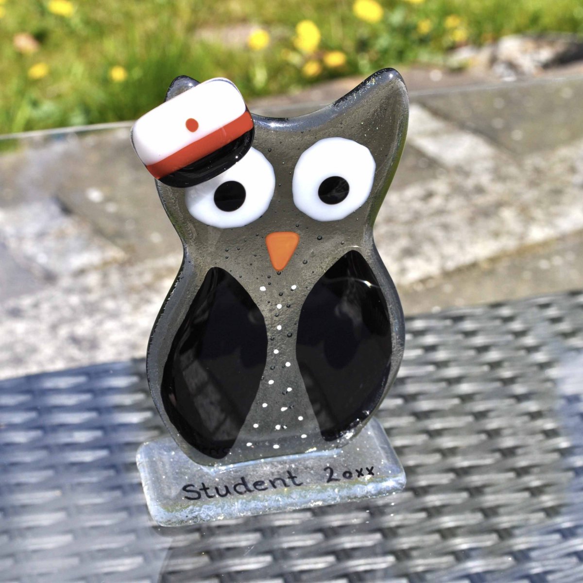 Sort ugle med STX hue - Unikt Glaskunst - Butique CharChri